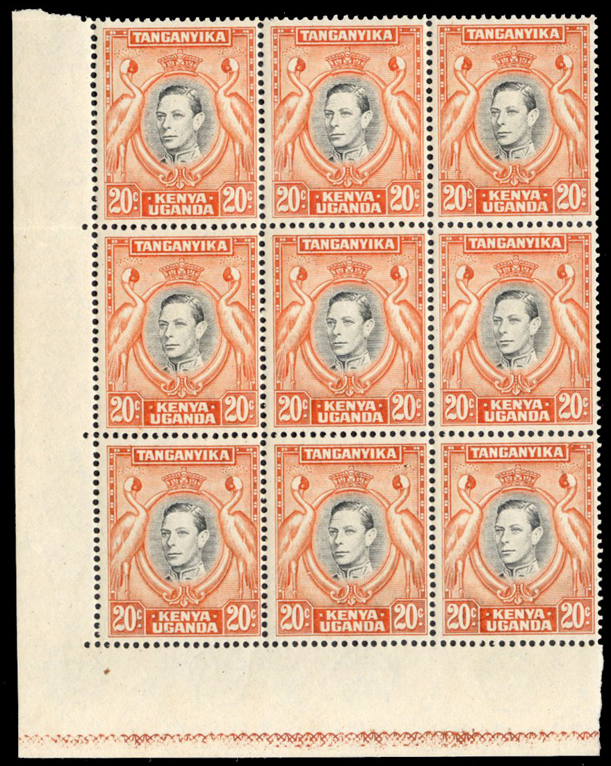 Kenya, Uganda and Tanganyika #74 Cat$86.50+, 1942 20c orange and gray ...