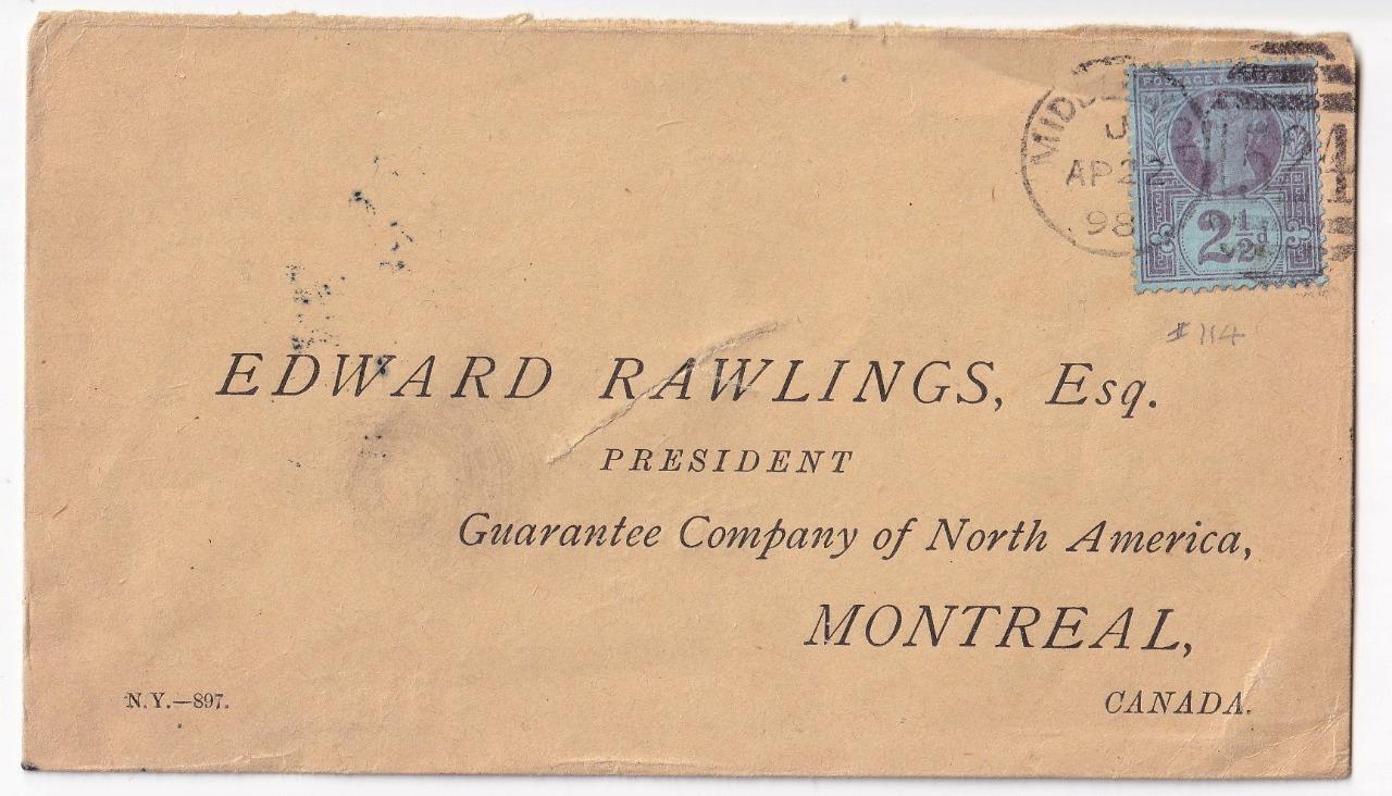 GB Q/VIC 2.5d on Liverpool to Montreal Canada Cover 1898 | Great ...