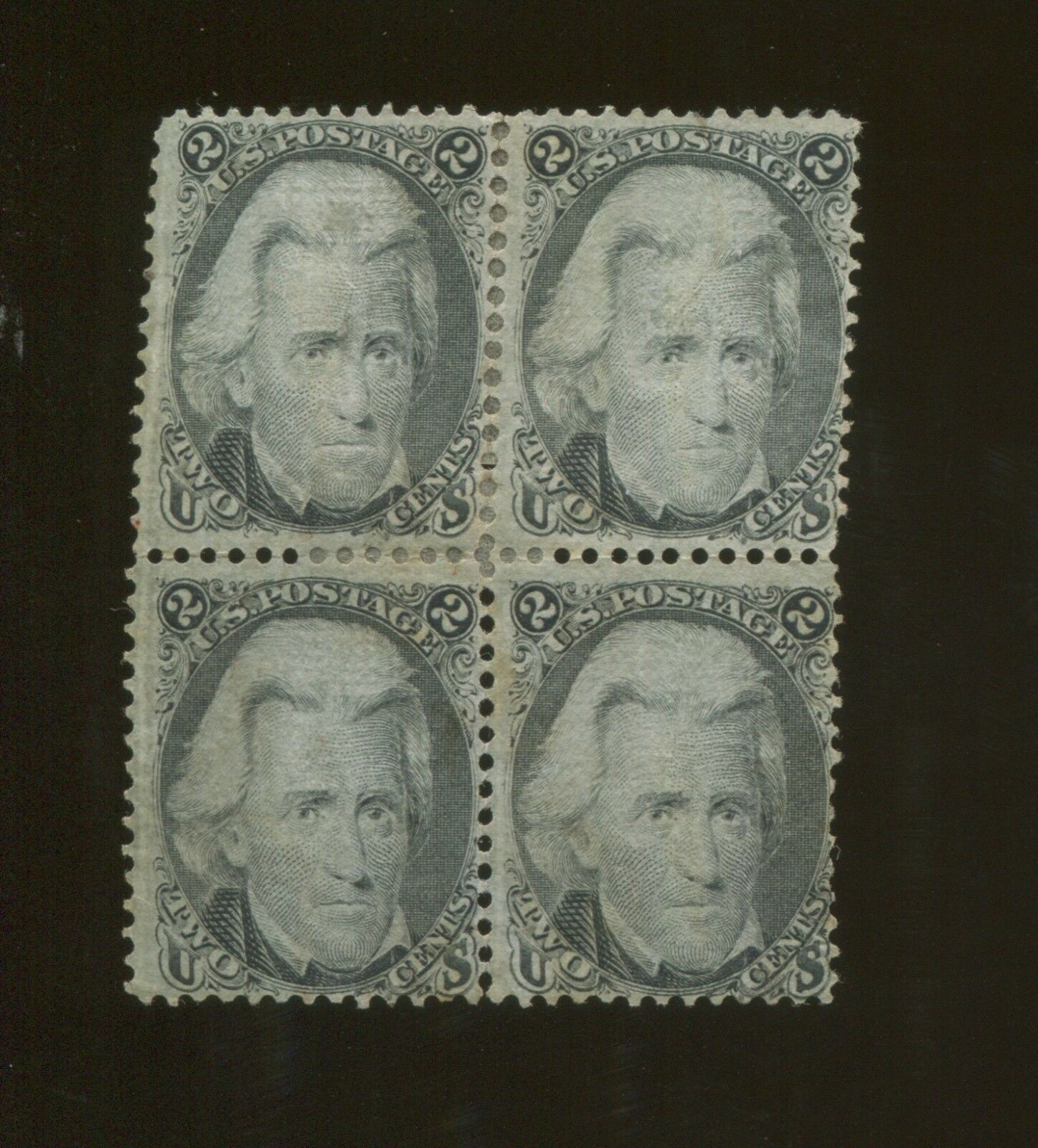 1868 US Postage Stamp #93 Block of 4 removed cancel, looks unused, cert ...