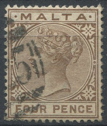 Malta Sc#12 Used, 4p lt brn, Definitives 1885-1902: Queen Victoria ...