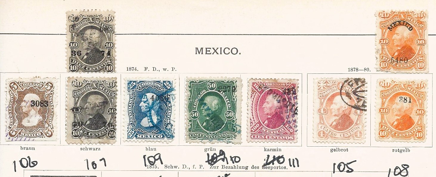 Mexico Old (1860s to1880s) Album Pages w/ 33 Stamps - 2 scans _ High CV ...