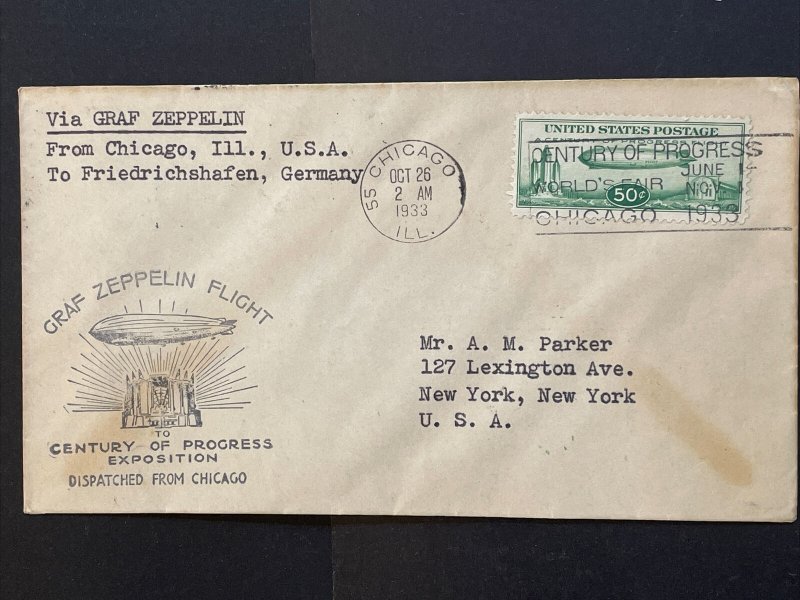 1933 Graf Zeppelin Flight Cover Century of Progress C18 Chicago to ...