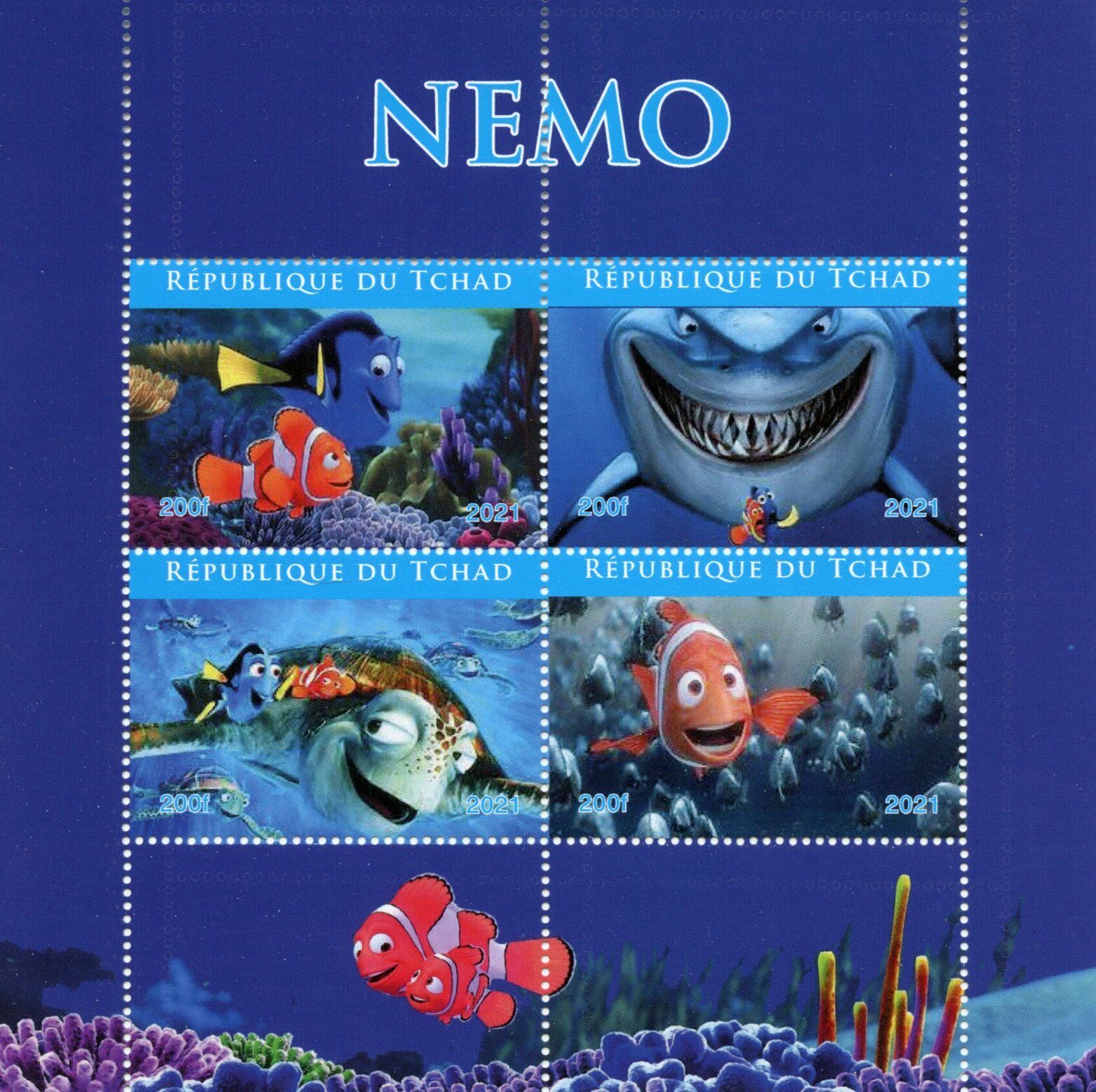 Chad Disney Pixar Stamps 2021 MNH Nemo Dory Crush Turtles Sharks ...