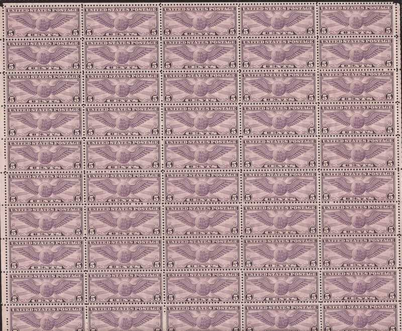 1931 Winged Globe 5c Airmail - 50 Stamp Sheet #C16 | United States, Air ...