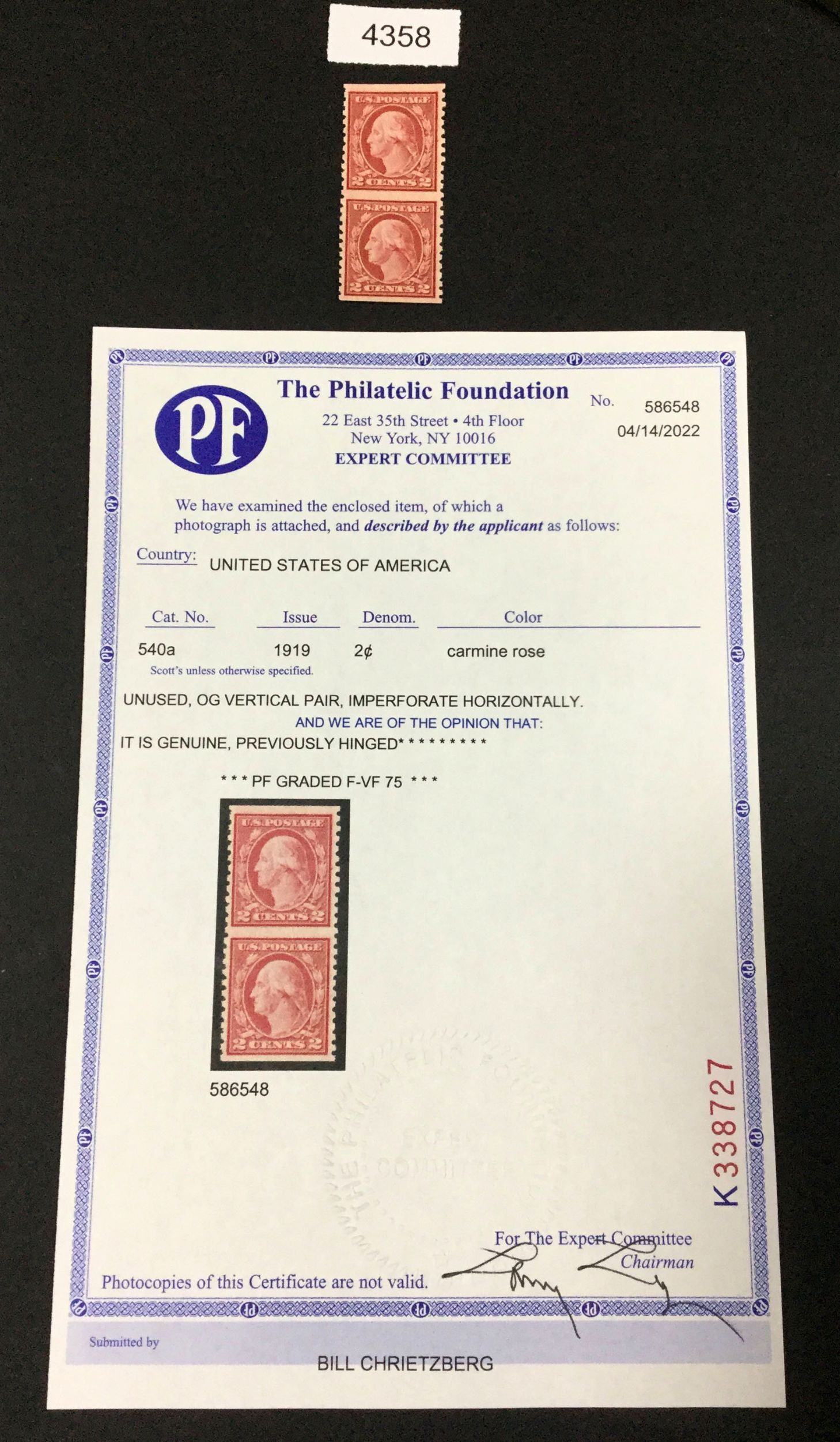 US Stamps #540A Mint OG H Pair **Pf Cert** LOT #4358 | United States ...