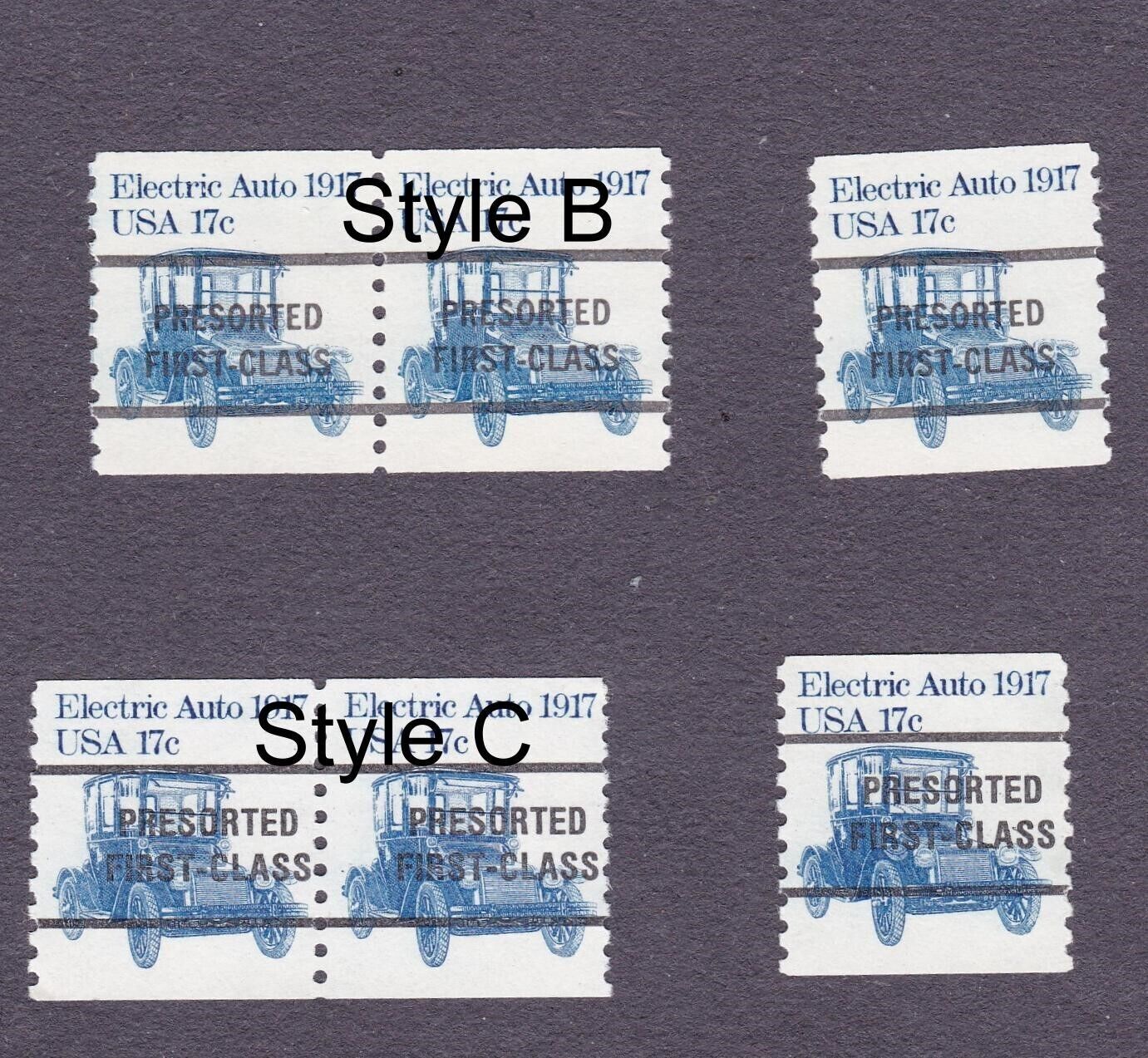 Triple 17c Electric Auto P/C Type B, Type C US #1906a MNH Single & Pair ...