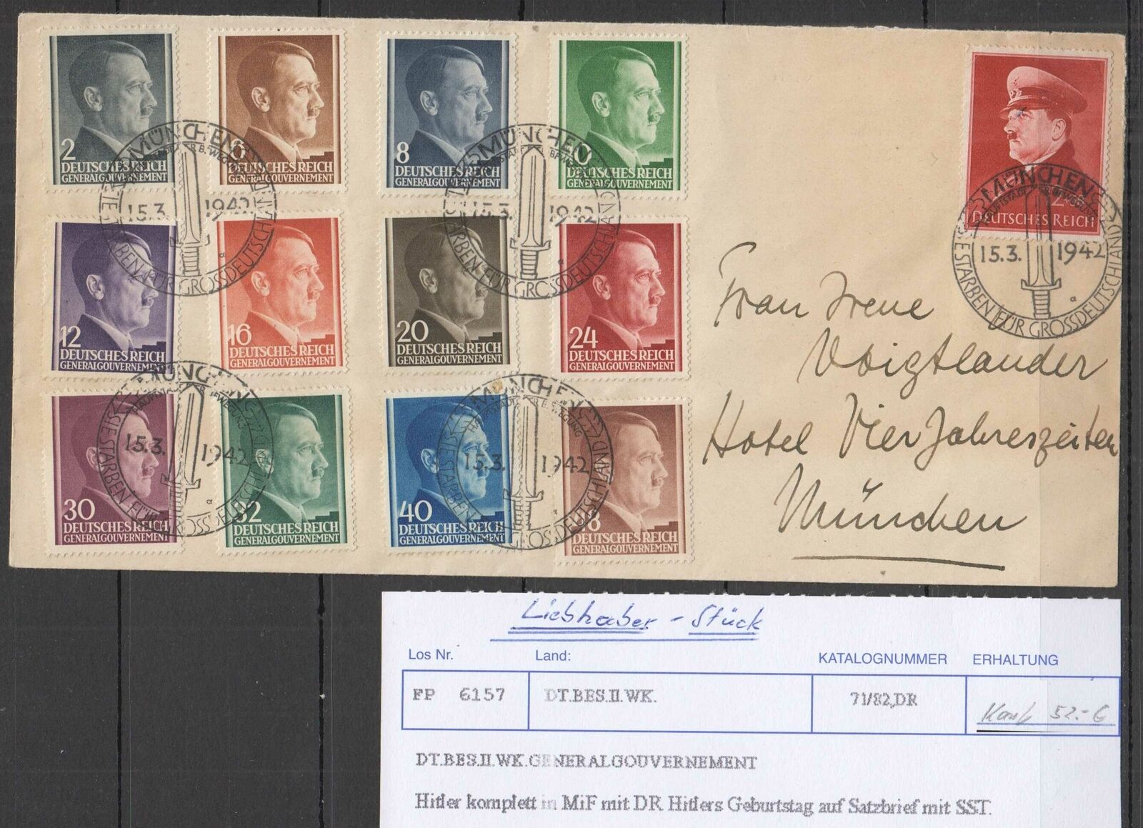 A1415 1942 DEUTSCHES REICH WORLD WAR II ADOLF HITLER SWASTIKA RARE ...