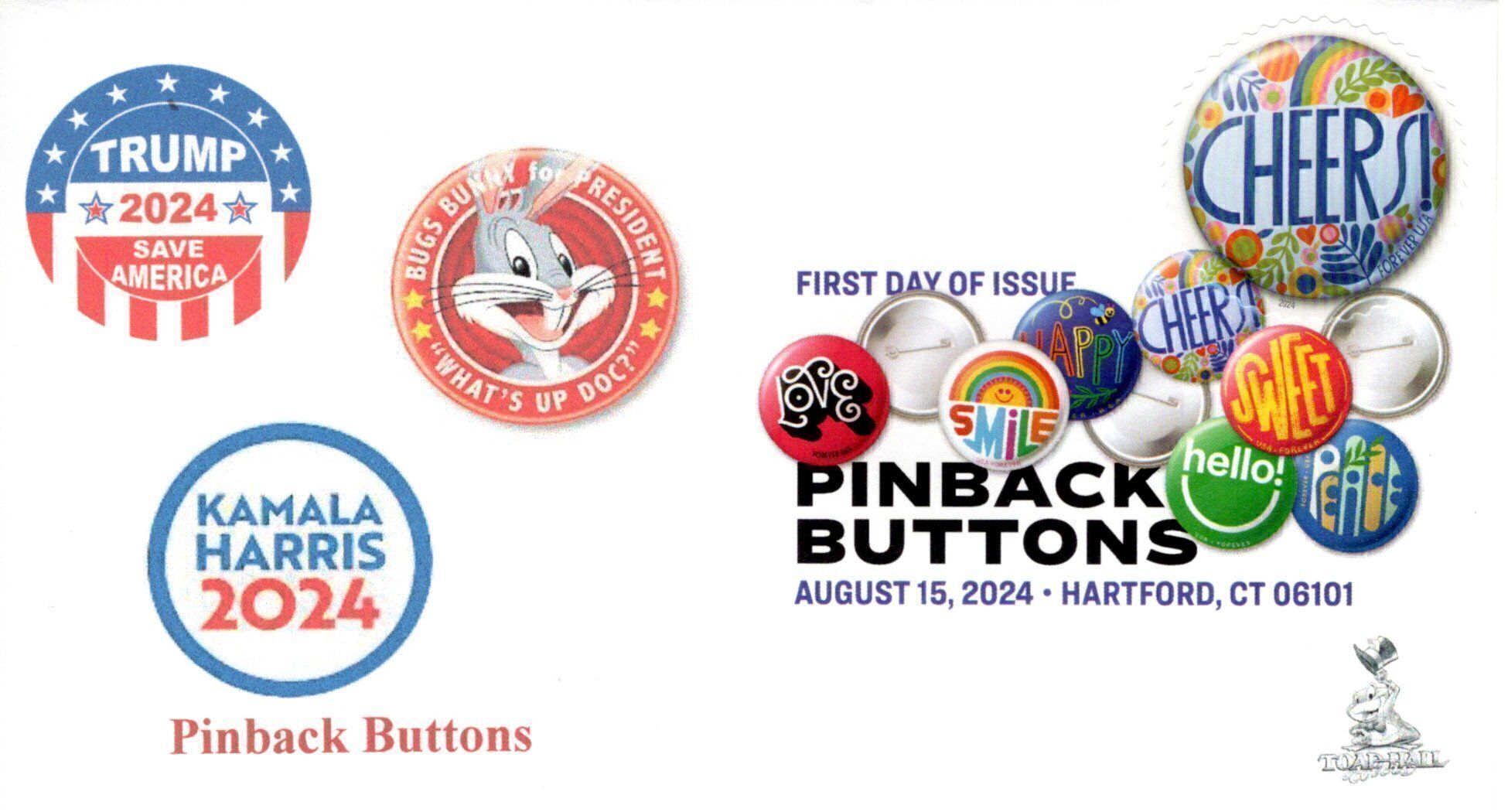 Pinback Buttons FDC w/ Digital Color Pictorial (DCP) cancellation #1 of ...