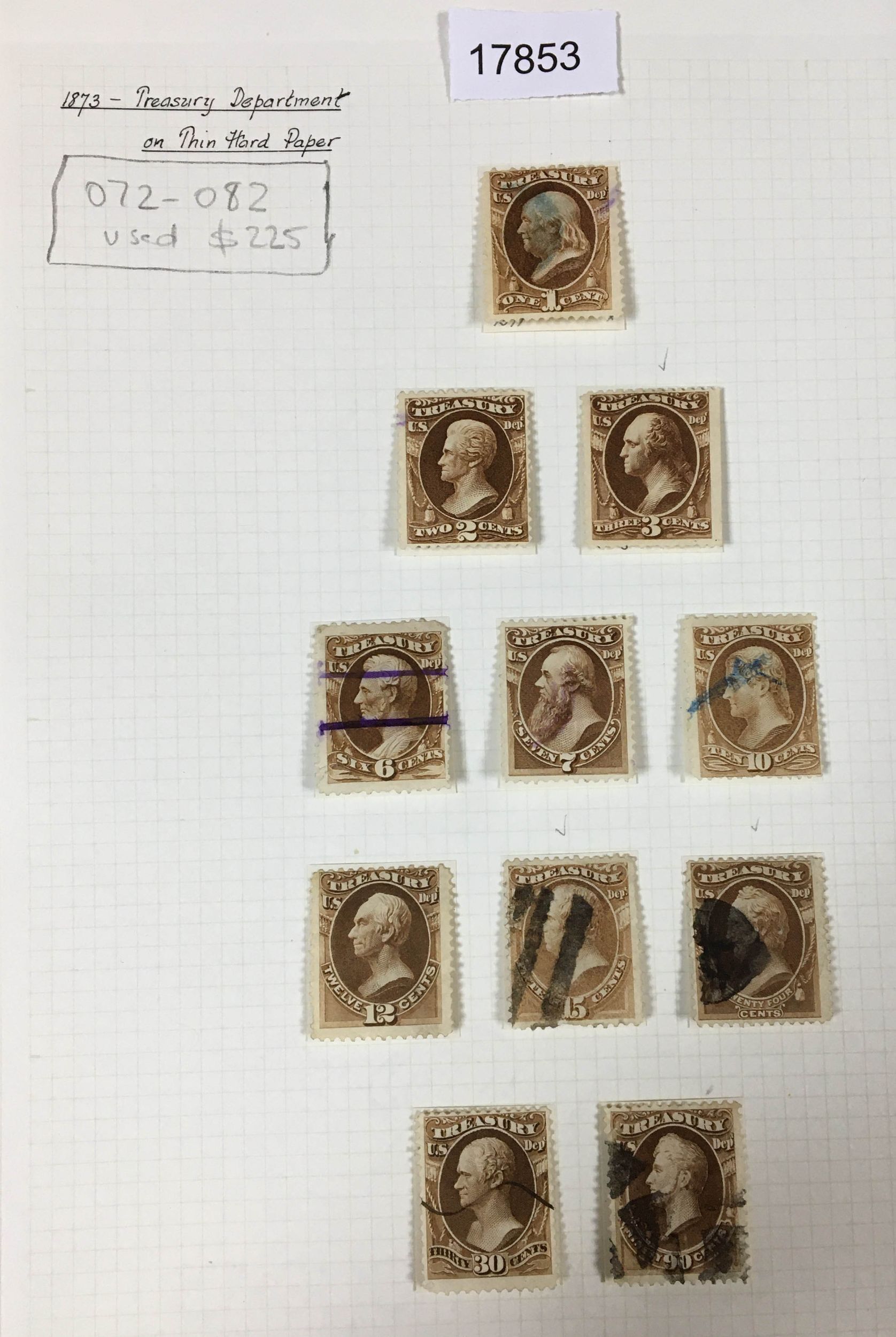 US Stamps # O72-O82 Official Treasury SET Used $225 LOT #17853 | United ...