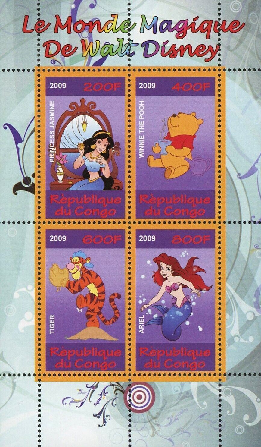 Walt Disney Stamp Magic World Ariel Tiger Pooh Jasmine Souvenir Sheet ...