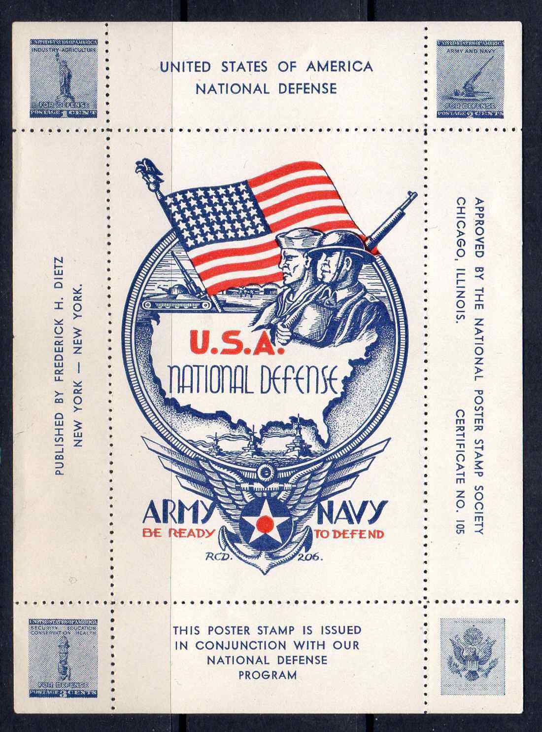 National Defense Poster Stamp National Poster Stamp Society 105 WWII ...