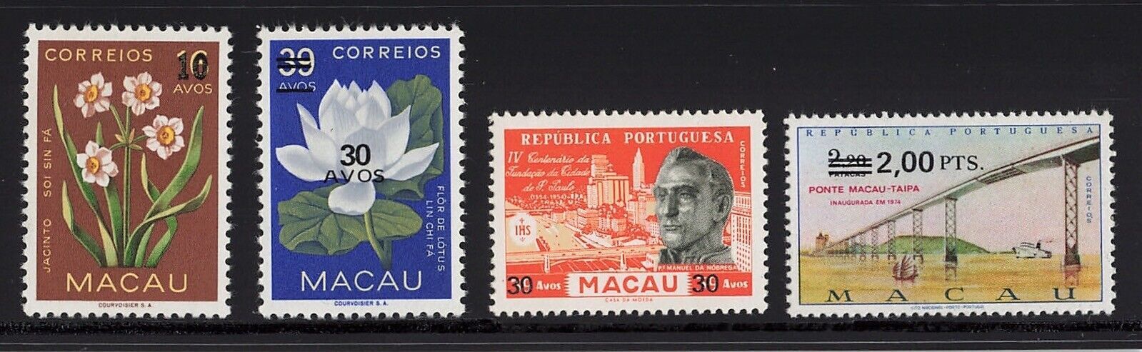 Macau Sc #443-6 (1979) 10a on 16a to 2p on 2.20p Surcharged Pictorials ...