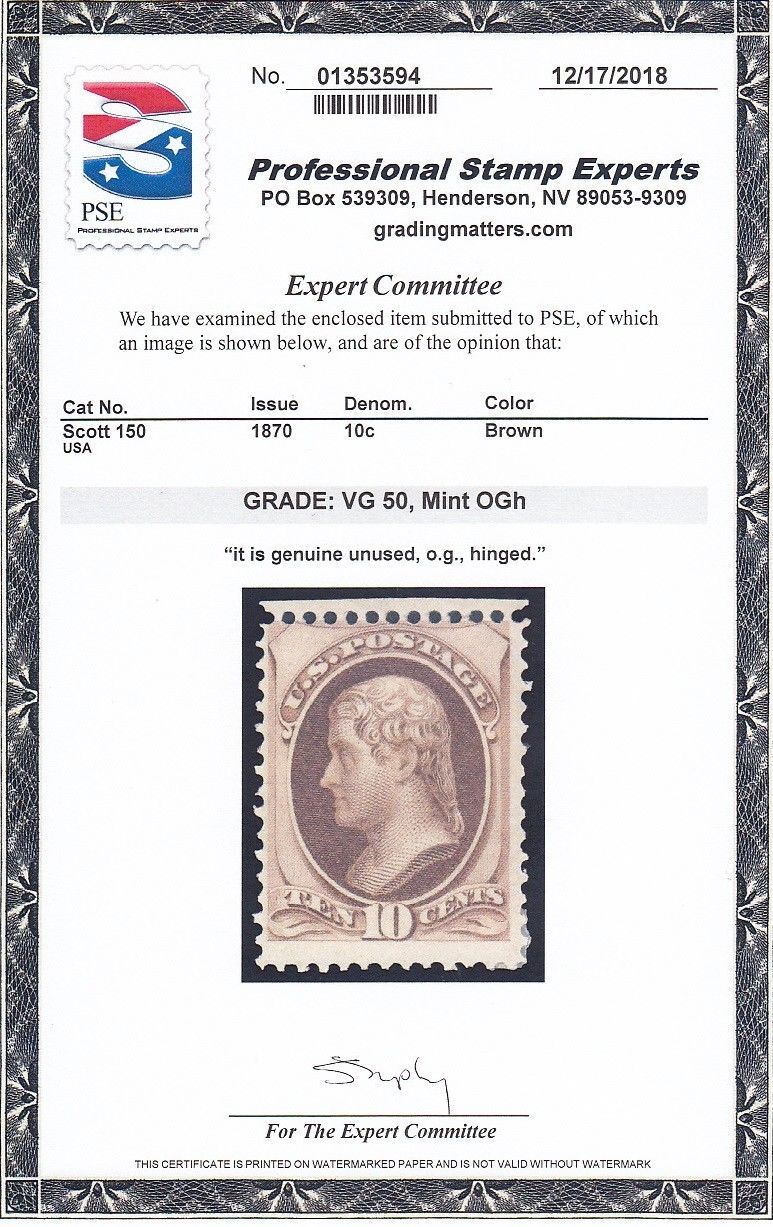 150 Fine original gum previously hinged with PSE certificate | United ...
