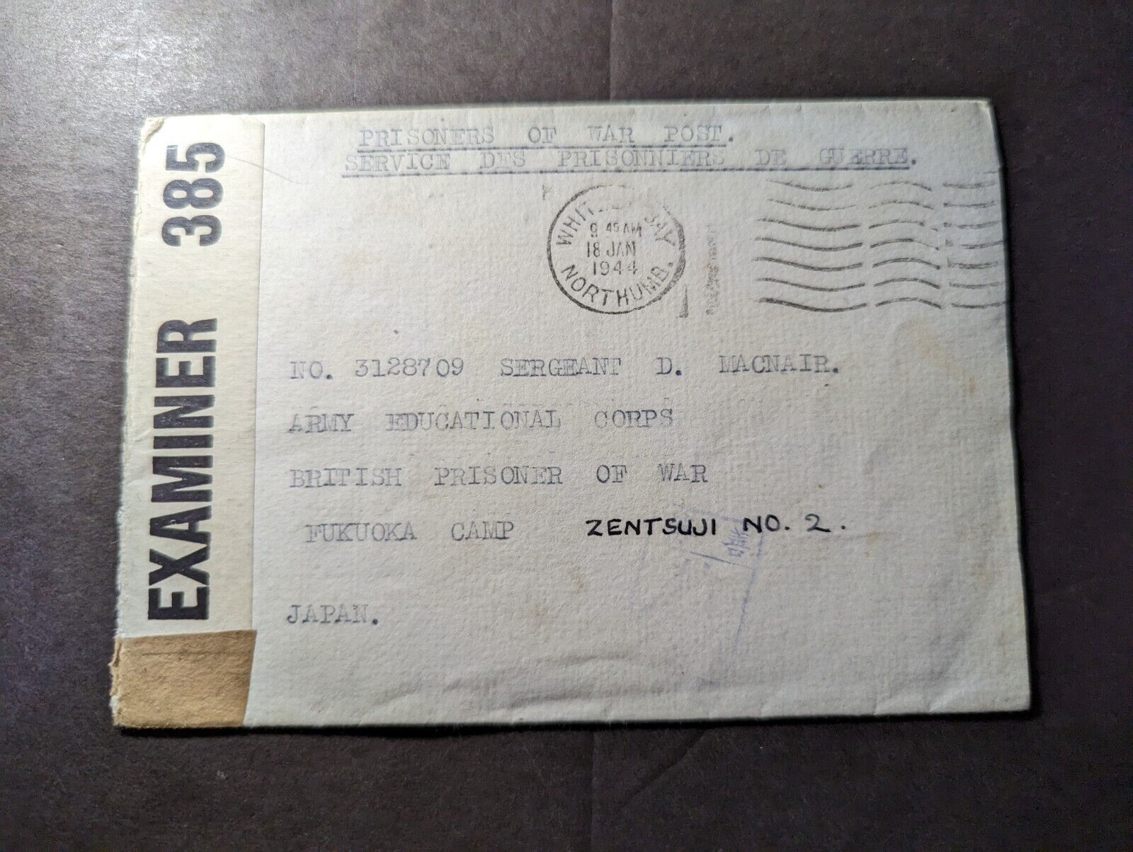 1944 Censored England WWII Prisoner of War POW Cover to Fukuoka Camp ...