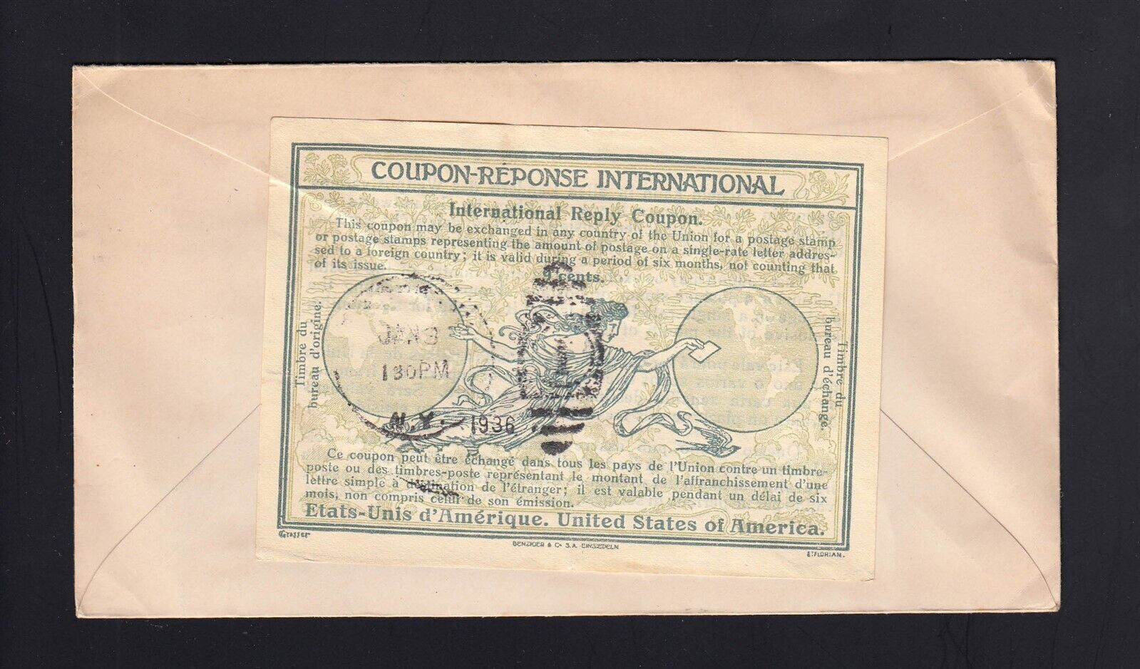 International Reply Coupon: 1936 Use of 9c IRC From Canal Zone - High ...