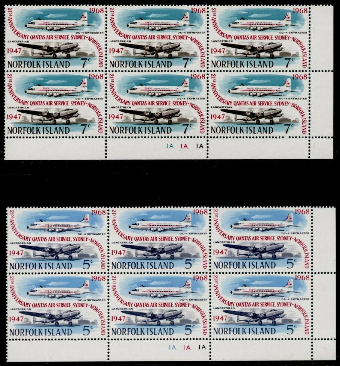 Norfolk Island 119-20 BR Plate Block of 6 MNH Aircraft, Qantas ...