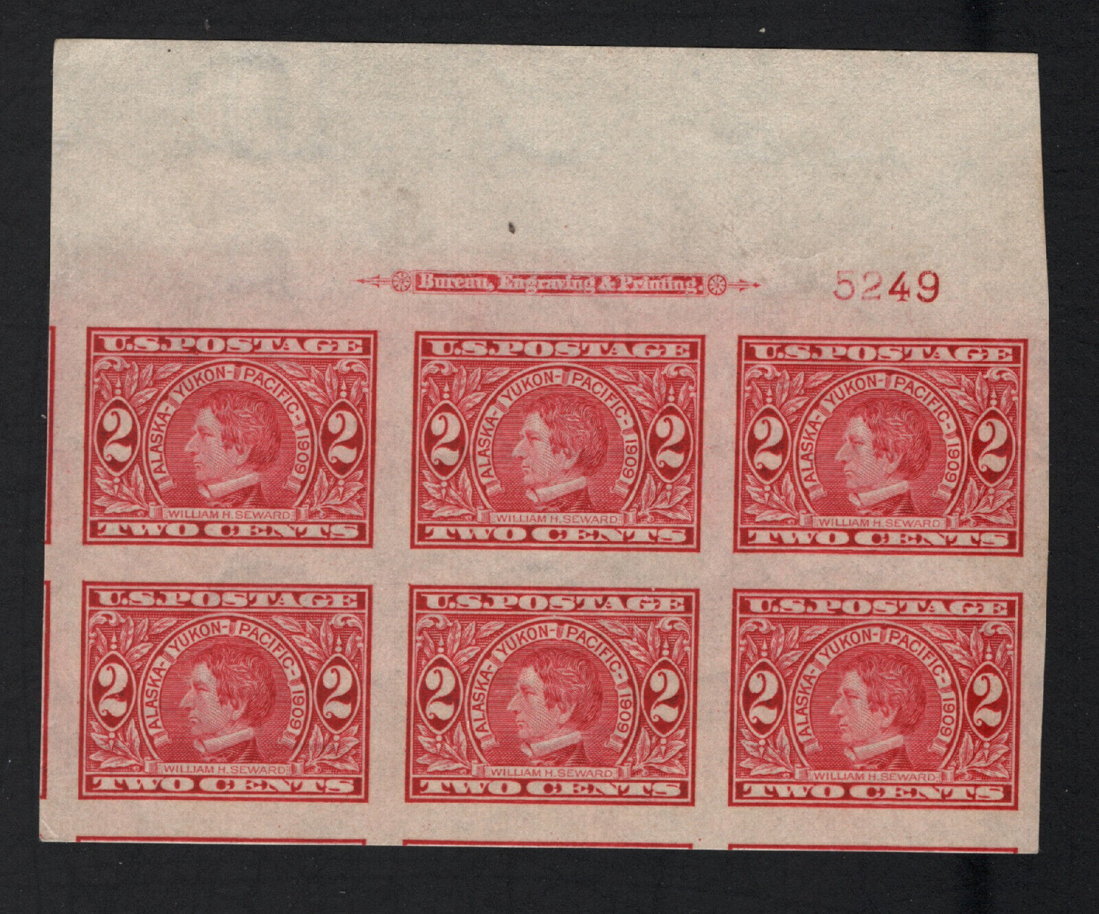 United States MINT Scott Number 371 IMPRINT PLATE BLOCK OF 6 VF MH #3 ...