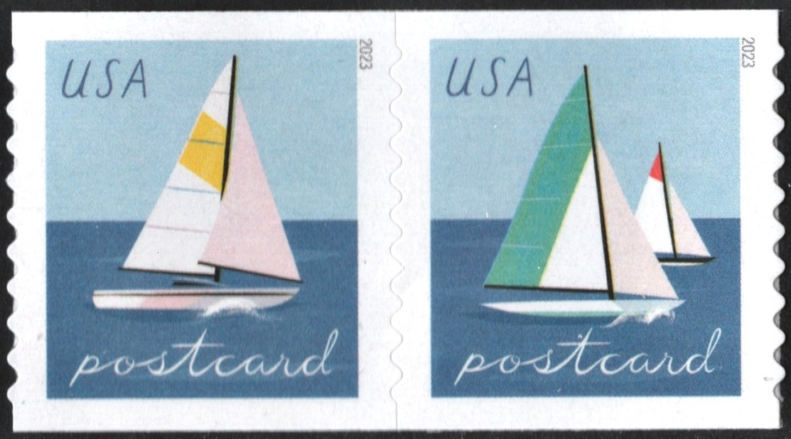 NEW ISSUE (Forever Postcard Rate) Sailboats Coil Pair (2023) SA ...