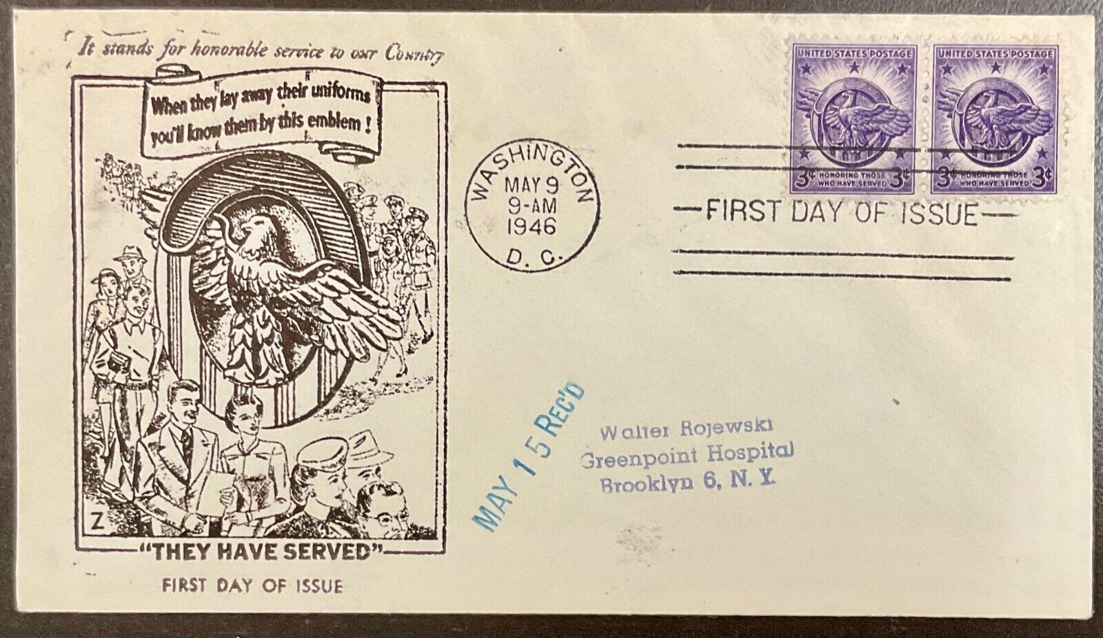 940 Zoo-bay Black cachet Honorable Discharge Emblem WWII FDC 1946 ...