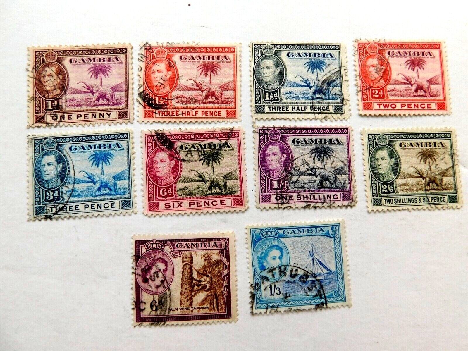 Gambia #133//161 Used/Fine, 10 diff George V & Elephant Series, 1938 ...