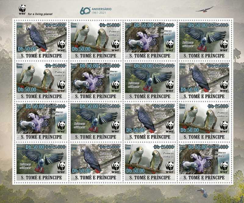 St Thomas - 2021 WWF 60 Years Birds - 16 Stamp Sheet - ST210234c2 ...