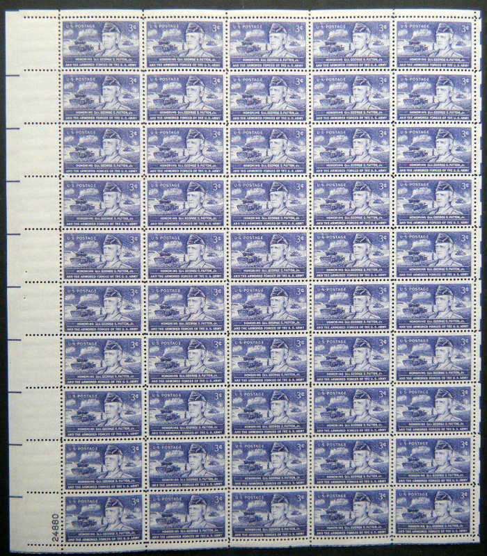 US Stamp - 1953 Gen. George S. Patton - 50 Stamp Sheet - Scott #1026 ...