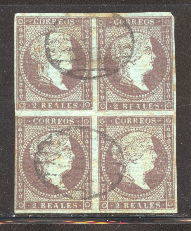 Cuba Scott 4 UH Block of 4 - 1855 Queen Isabella II, Blue Paper, Imperf ...