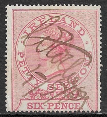 IRELAND 1862 QV 6d Red Perf. 15 1/2 x15 PETTY SESSIONS Revenue BFT. 3A ...