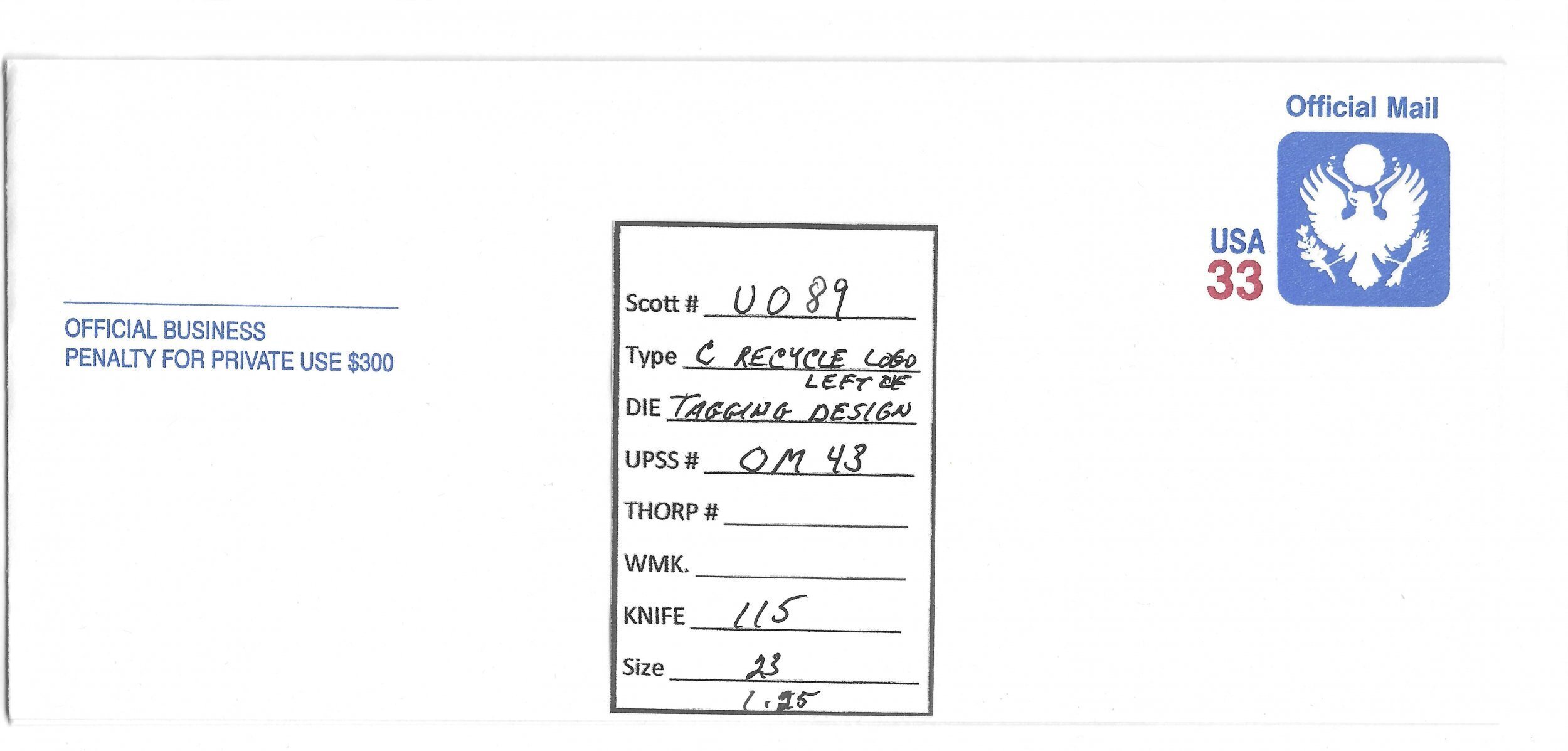 Scott# UO89 UPSS#OM43 US envelope. | United States, Postal Stationery ...