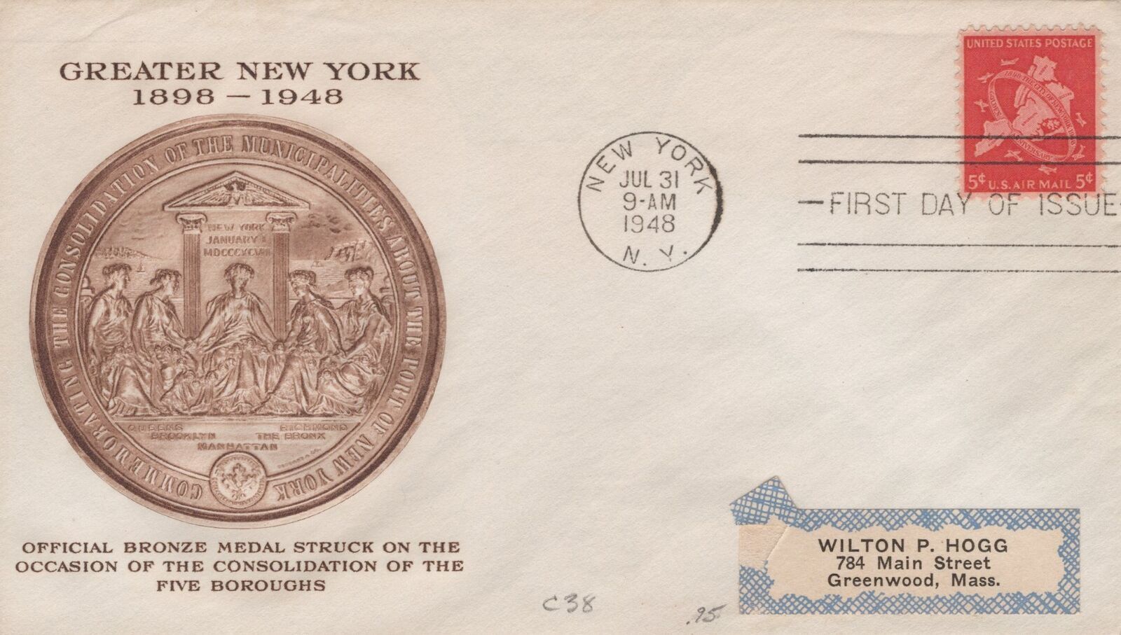 ZAYIX US C38-14 Fulton Stamp Co. FDC Official Bronze Medal design ...
