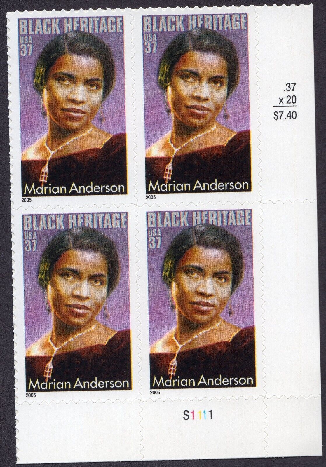 Scott #3896 Marian Anderson Plate Block of 4 Stamps - MNH | United ...