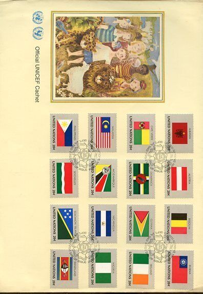 United Nations Official Unicef Cachet 1982 Flag SET SET on First DAY ...