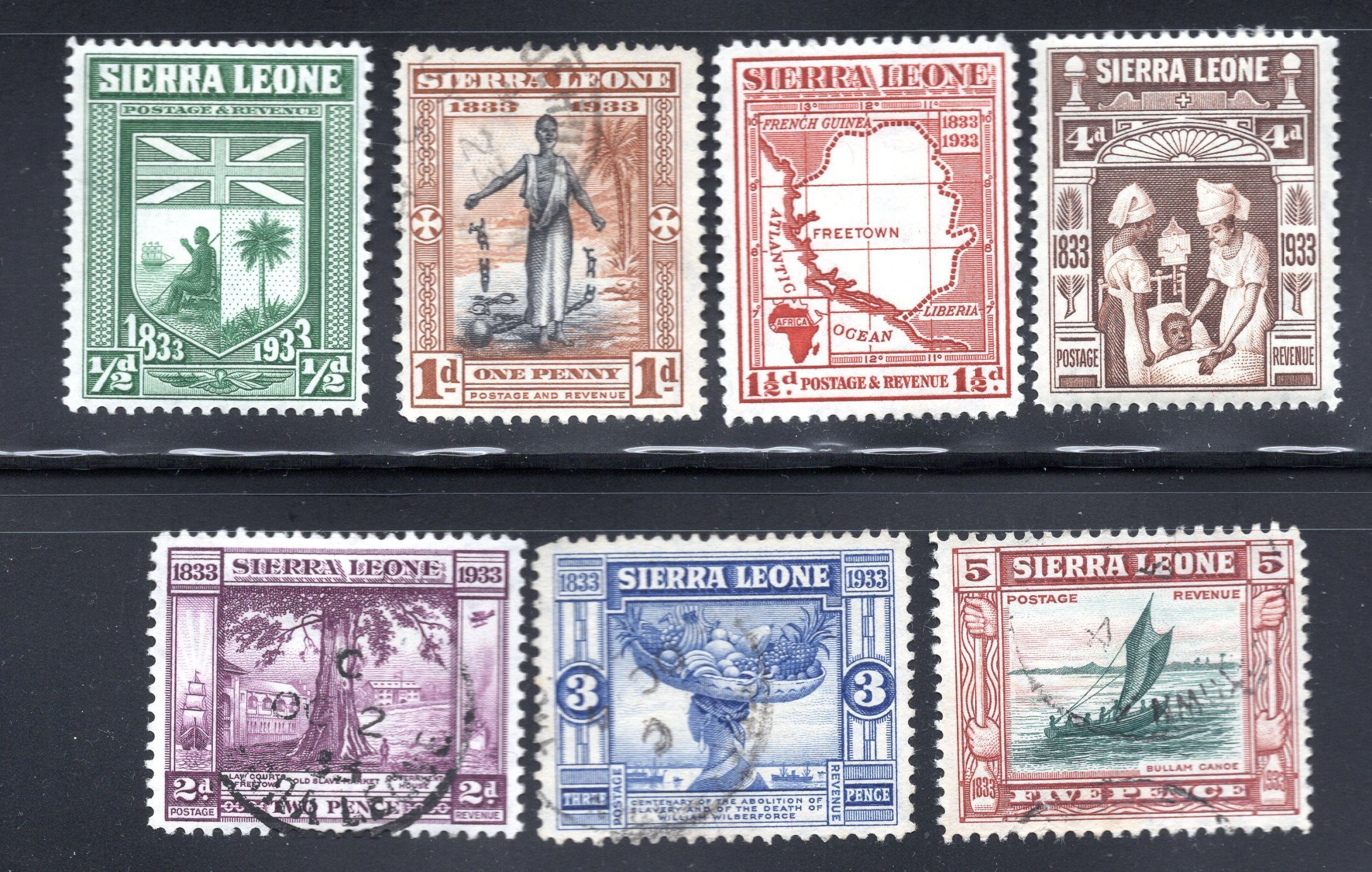 Sierra Leone 1933 Short Set of 7 Wilberforce 1/2p to 5p, Scott 153-159 ...