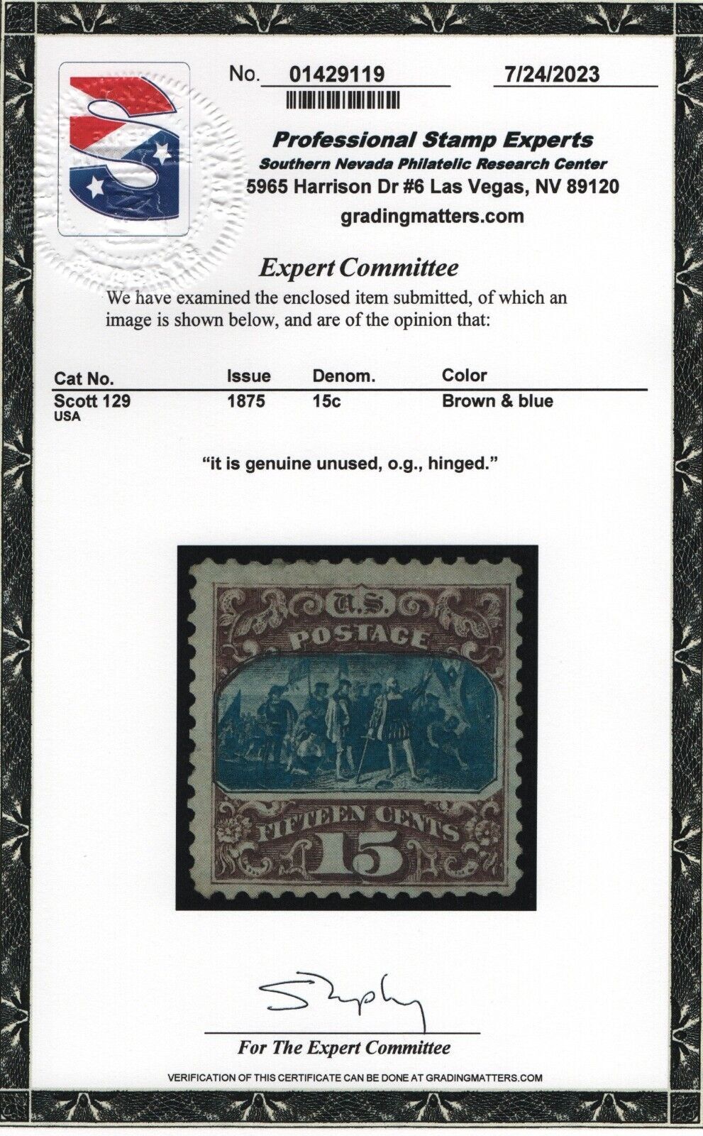 129 VF OG mint previously hinged with PSE certificate nice color ! see ...