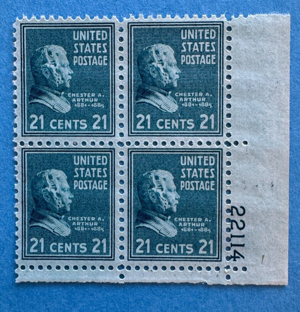 US Stamps Scott 826 plate block 21c Chester A Arthur M/NH Very fresh ...