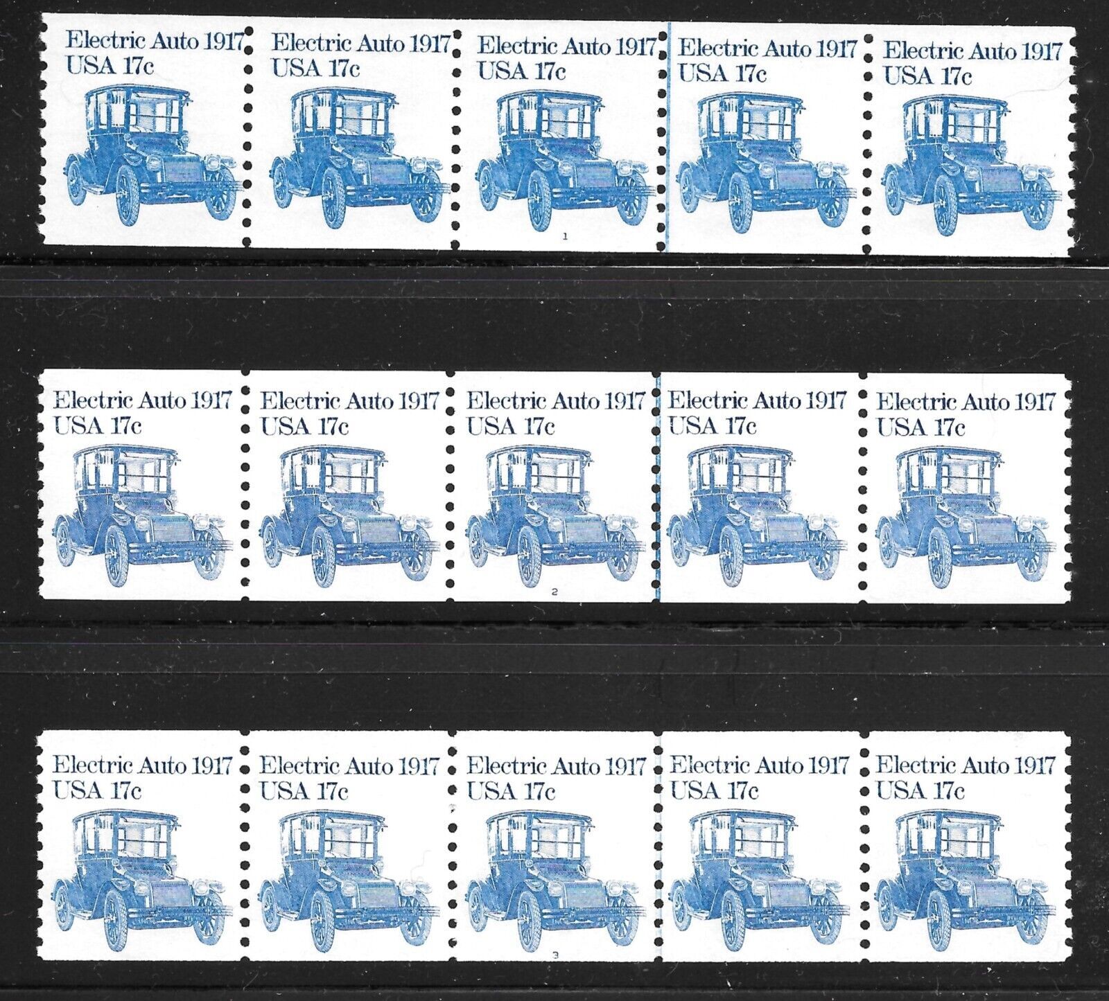Scott # 1906 17c Electric Auto PNC5s, Complete Plates #1-7, QUALITY ...