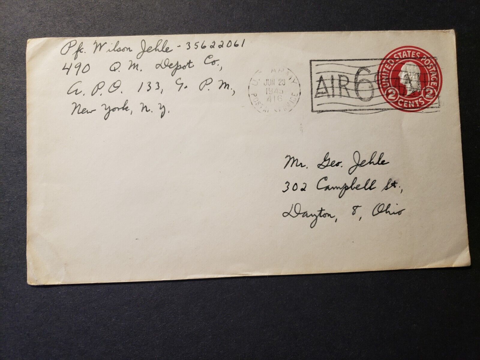 APO 133 SUNNING HILL, ENGLAND, UK 1945 WWII Army Cover 490 QM Depot Co ...
