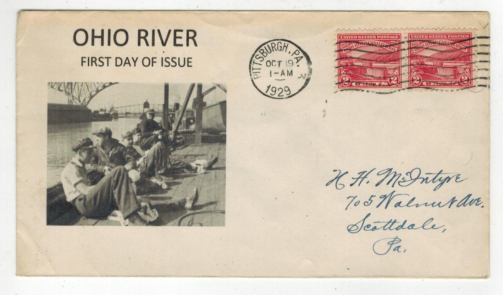 1929 Ohio River Canal 681 FDC Pittsburgh Pennsylvania Addon Pair of ...