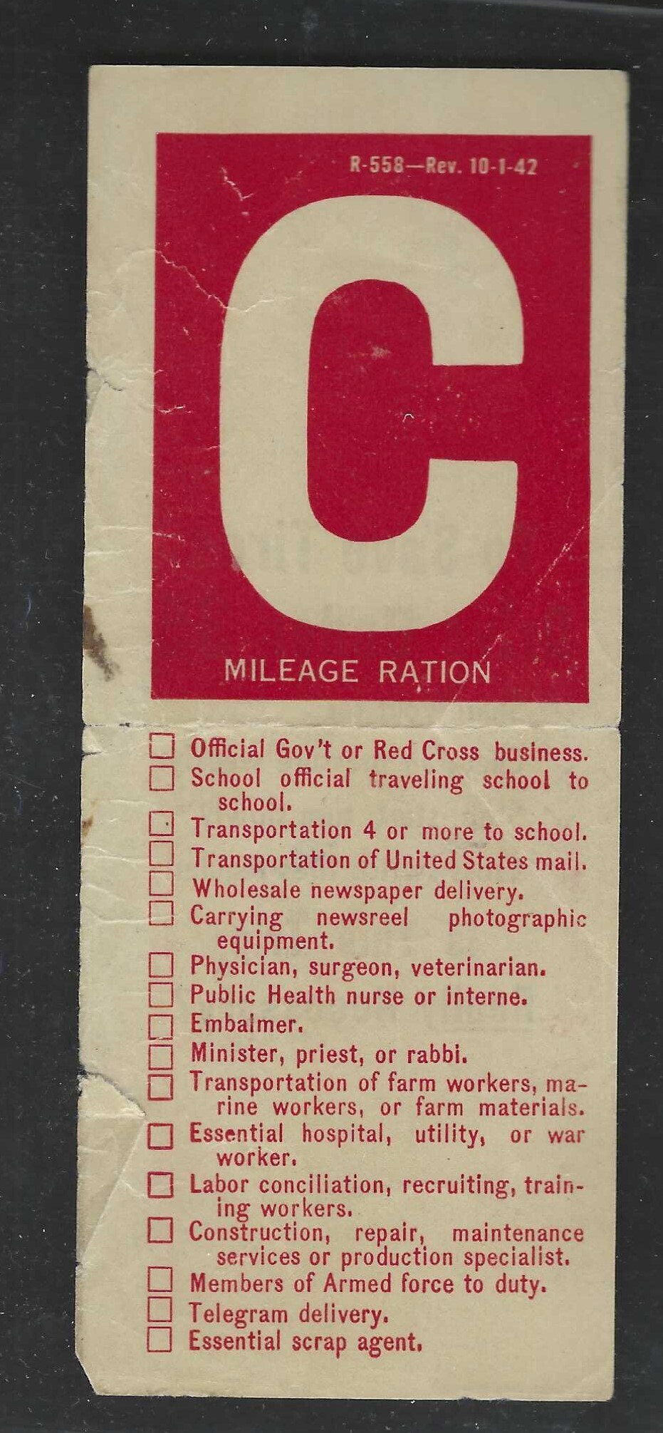 WW2 1942 Mileage Ration Decal for Windshield -R 558 | United States ...