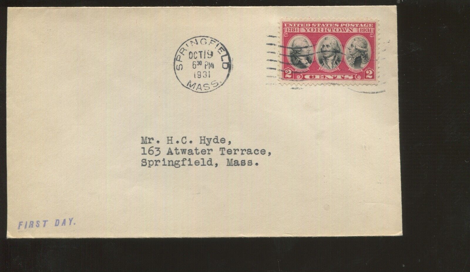 1931 Springfield Massachusetts US Stamp #703 First Day Cover | United ...