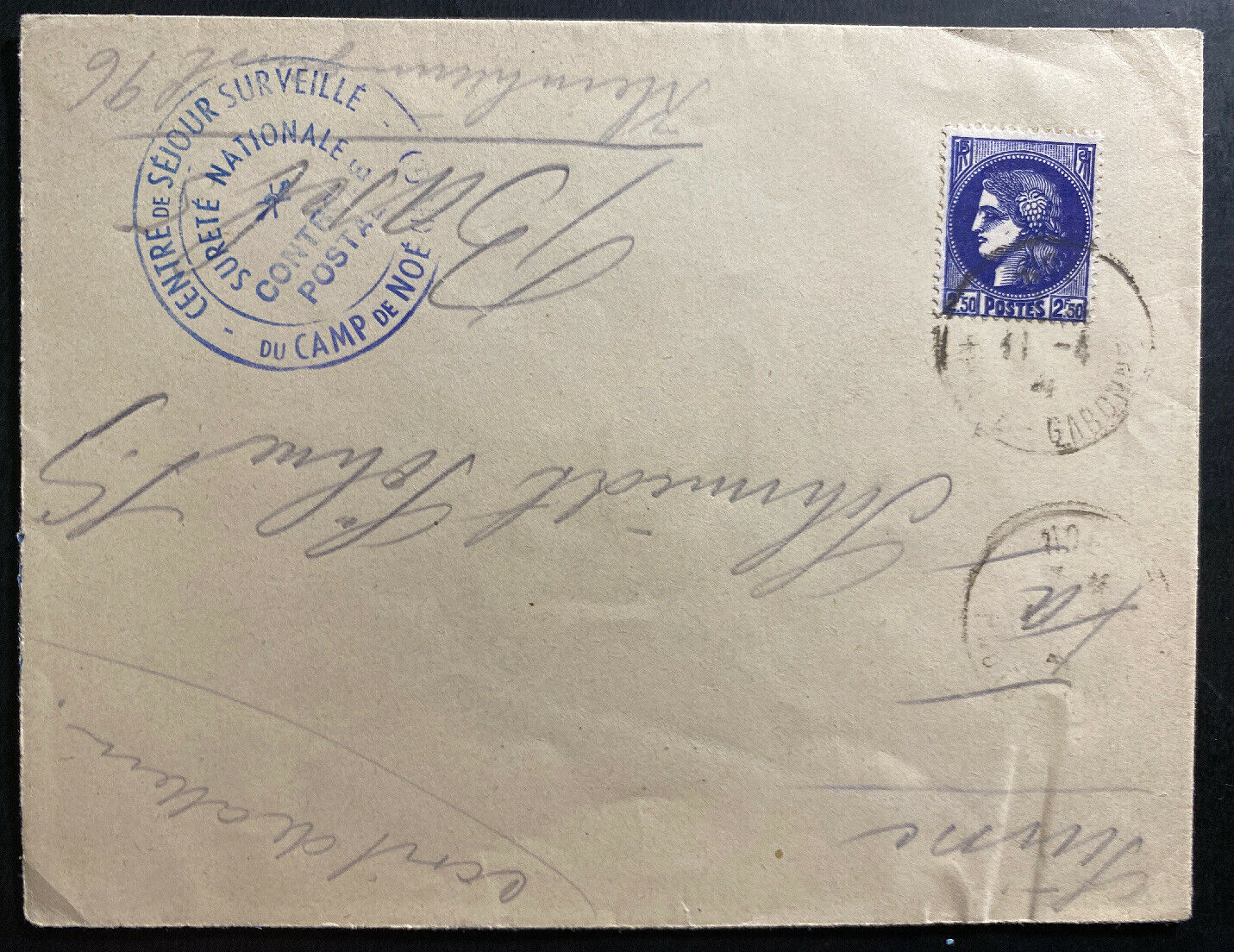 1941 France Concentration Internment Camp de Noe Prisoner Cover to ...
