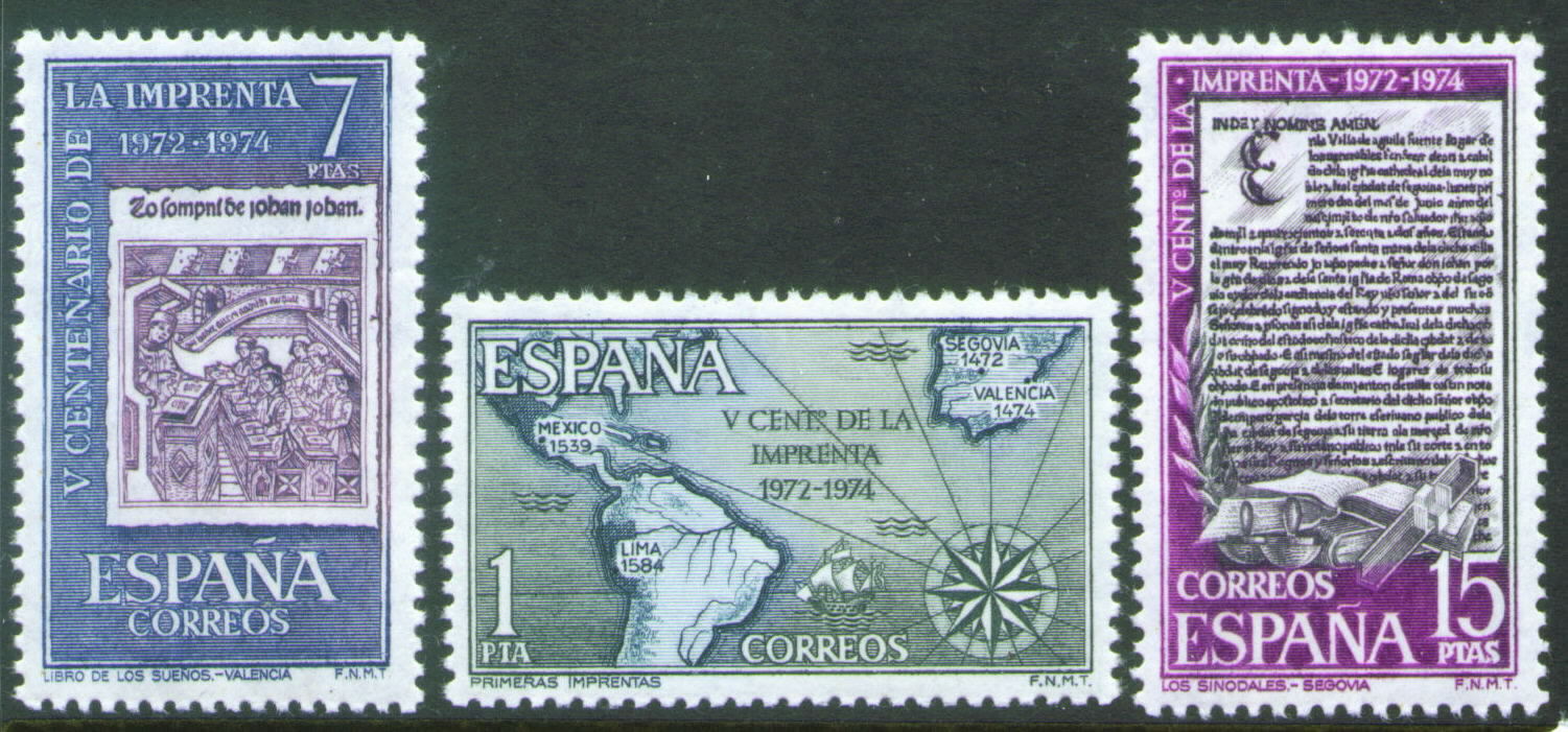 SPAIN Scott 1791-1793, MNH** 500 Years of Spanish Printing set | Europe ...