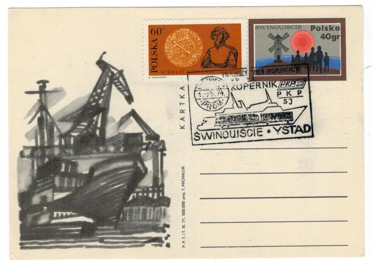 Poland 1974 Card Special Cancellation Ferry Trains Railway Copernicus ...