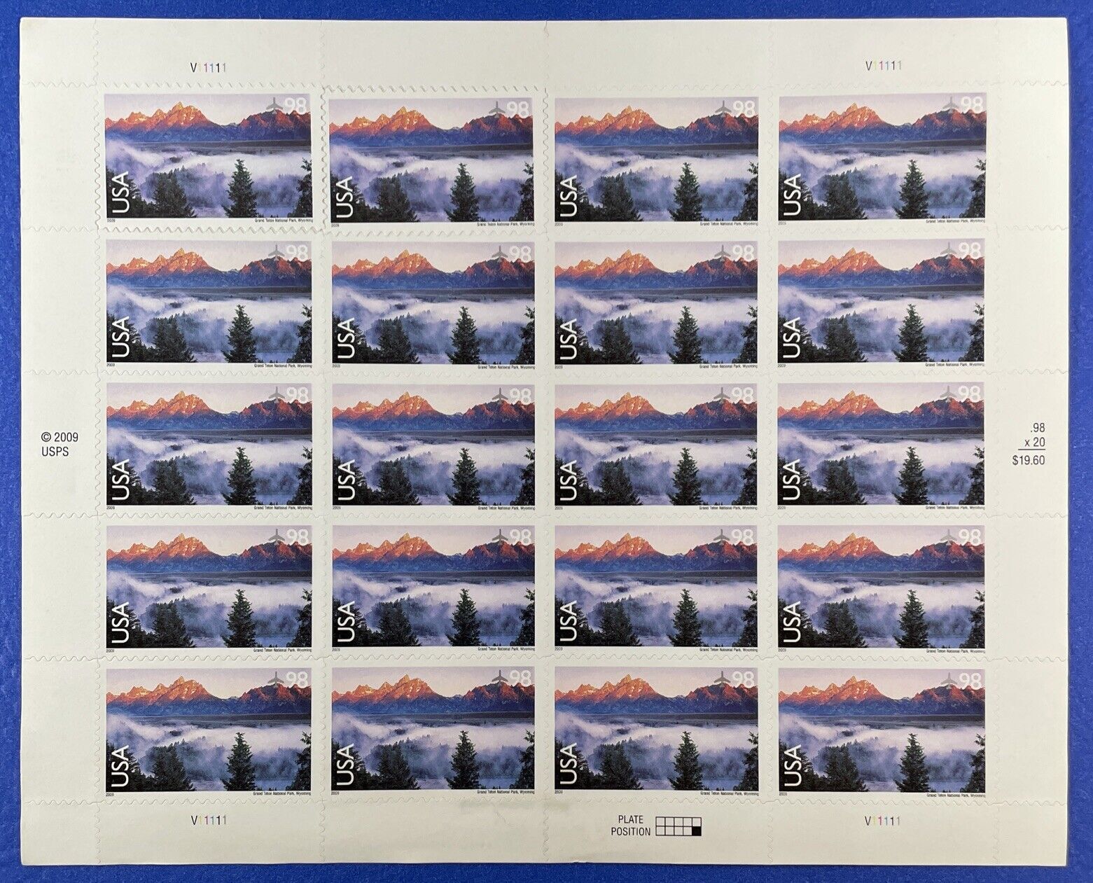 C147 GRAND TETON NATIONAL PARK Pane of 20 US Airmail 98¢ Stamps MNH ...