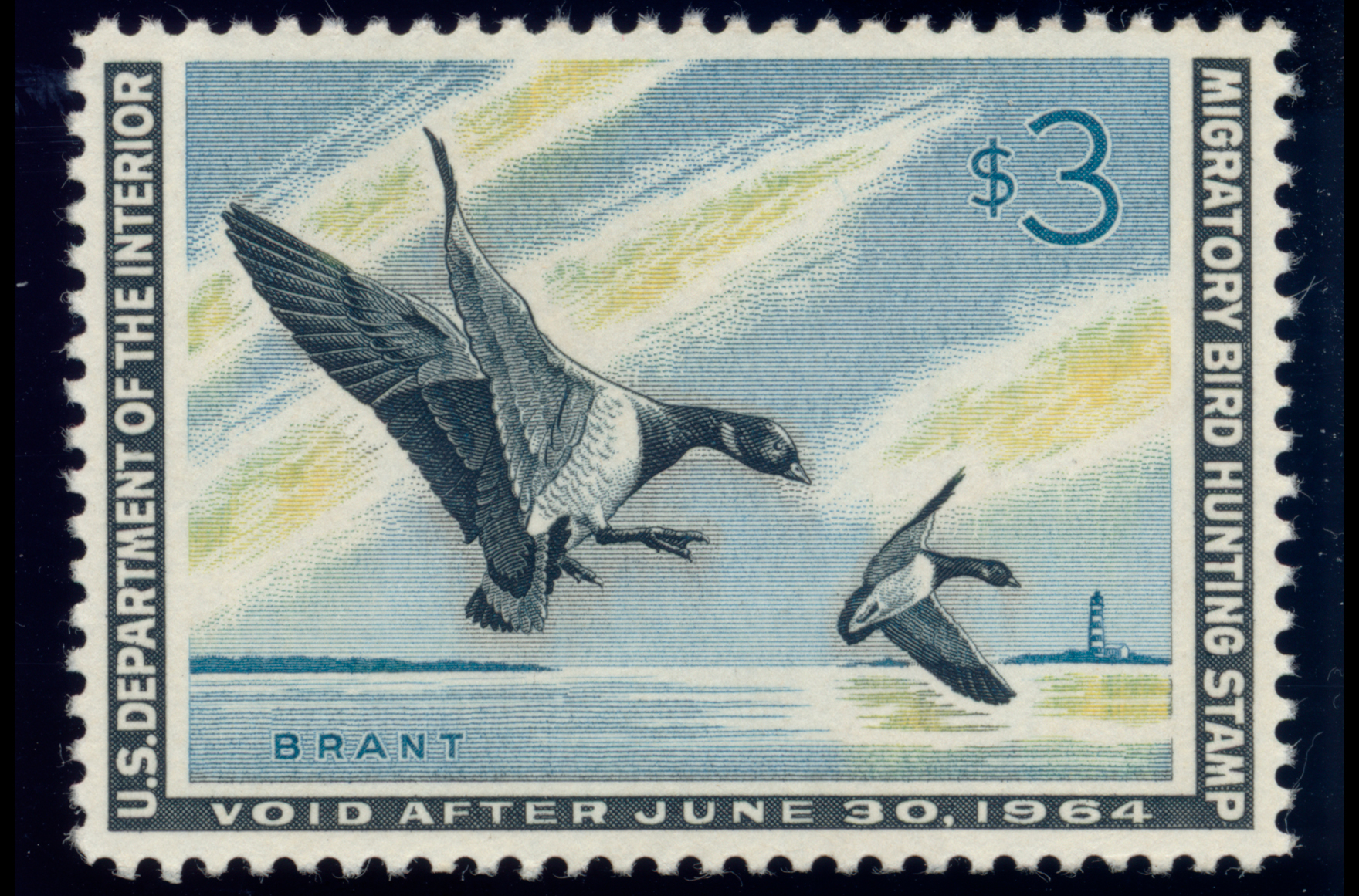 US RW30 $3 1963 Hunting Permit Stamp Pair of Brant Landing multicolored ...