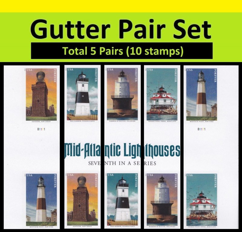 US 5621a-5625a Mid-Atlantic Lighthouses imperf NDC horz gutter pair set ...