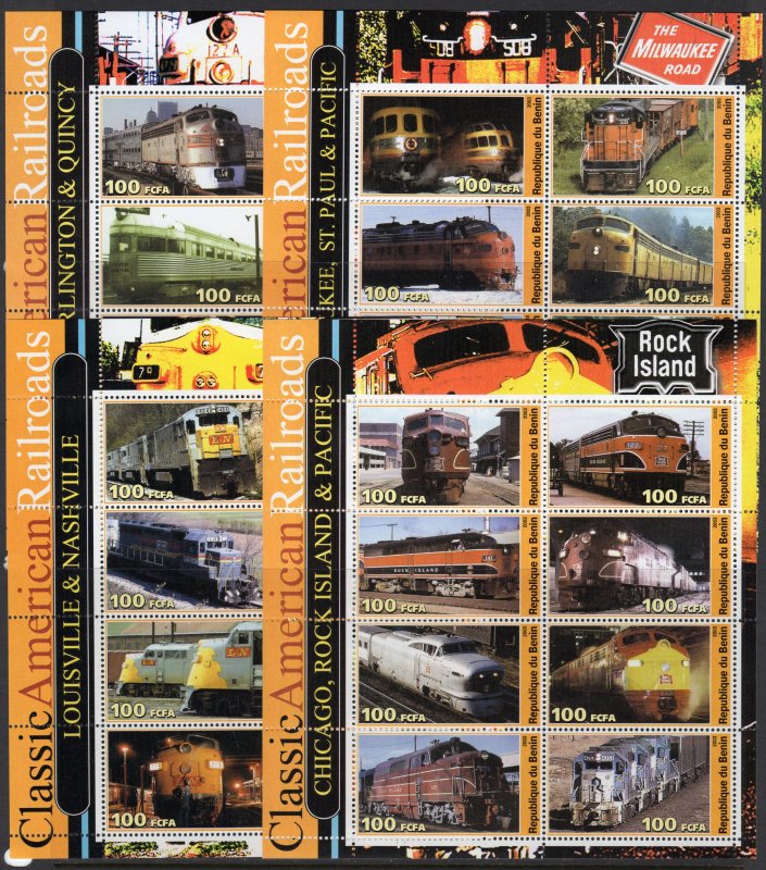 Classic American Railroads Trains 8 Sheetlets of 8 Stamps Perforated ...