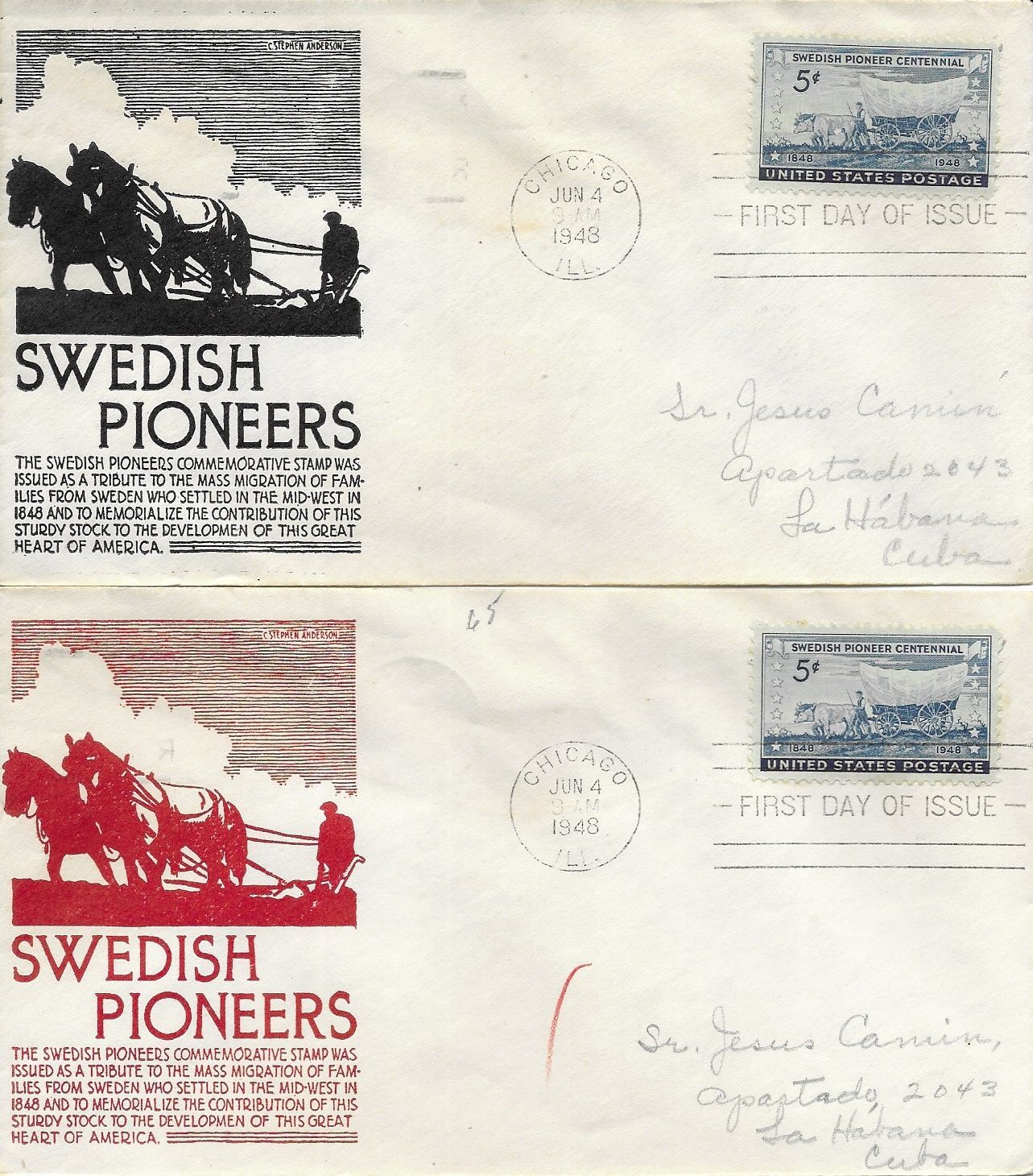 1948 FDC, #958, 5c Swedish Pioneers, Anderson (2) | United States ...