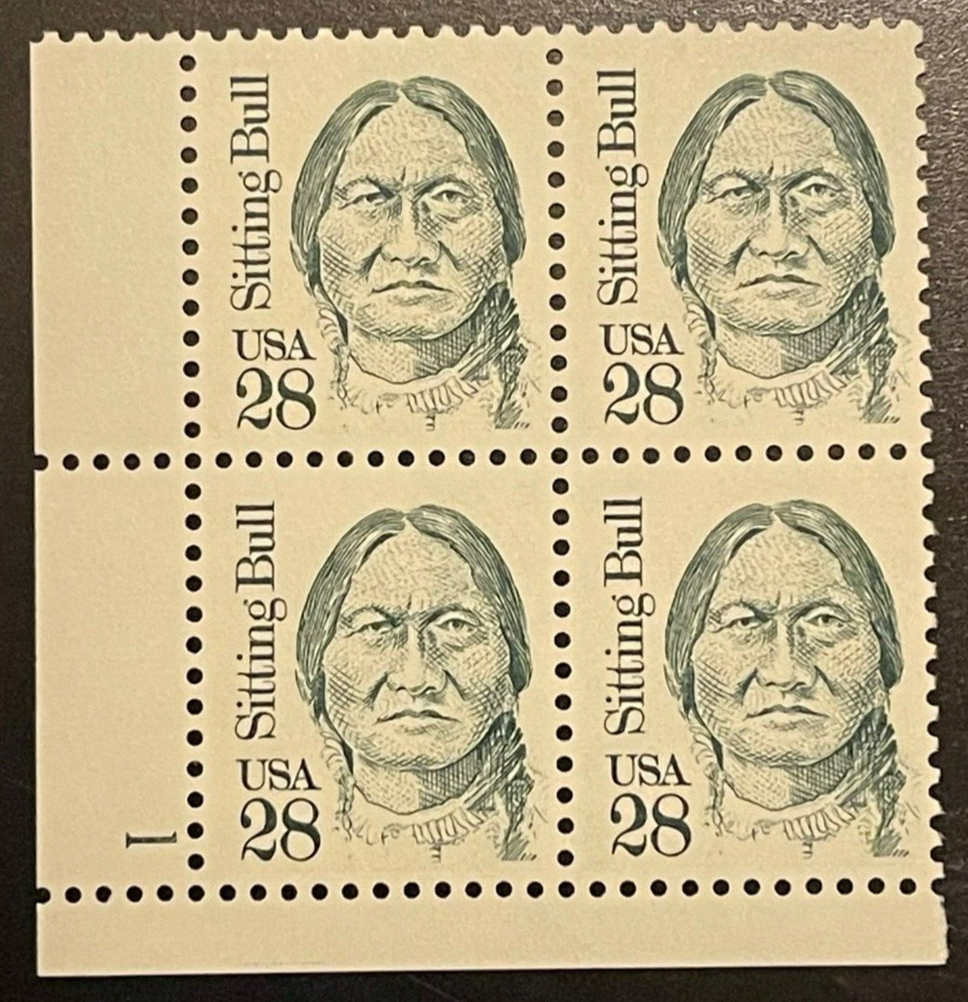Scott#: 2183 - Great Americans: Sitting Bull 1989 28c Plate Block of ...