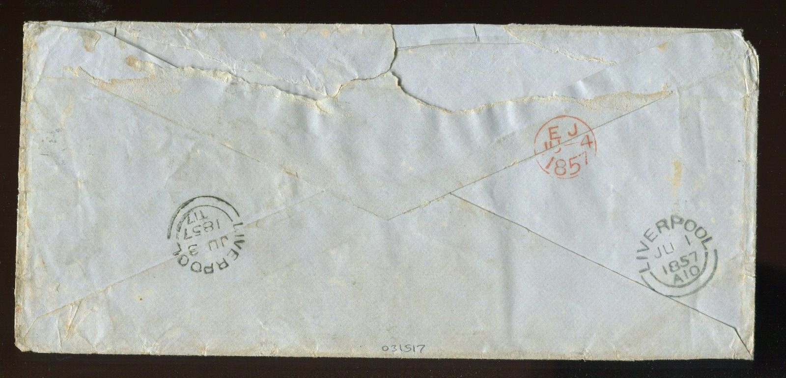 17 Imperf Strip of 4 & England 2d Dual Stamp Usage on 1857 Forwarded ...